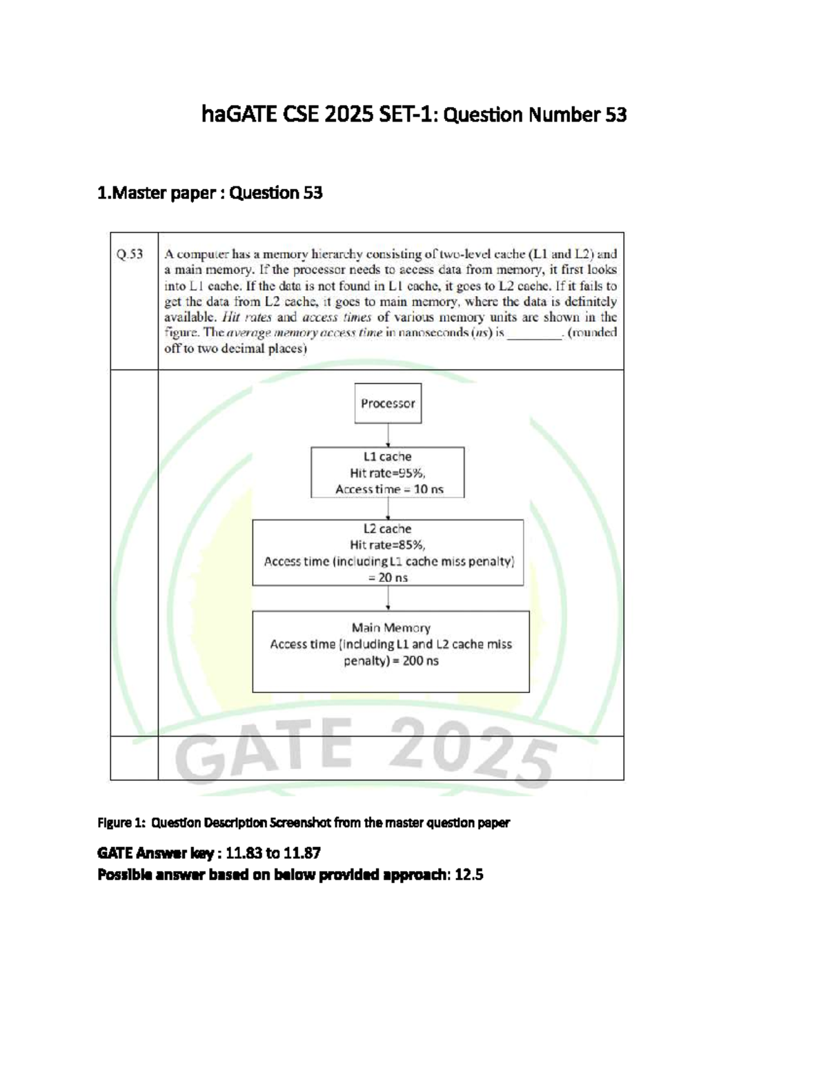 GATE CSE 2025 Cache Memory Access Time Analysis and Solutions - Studocu