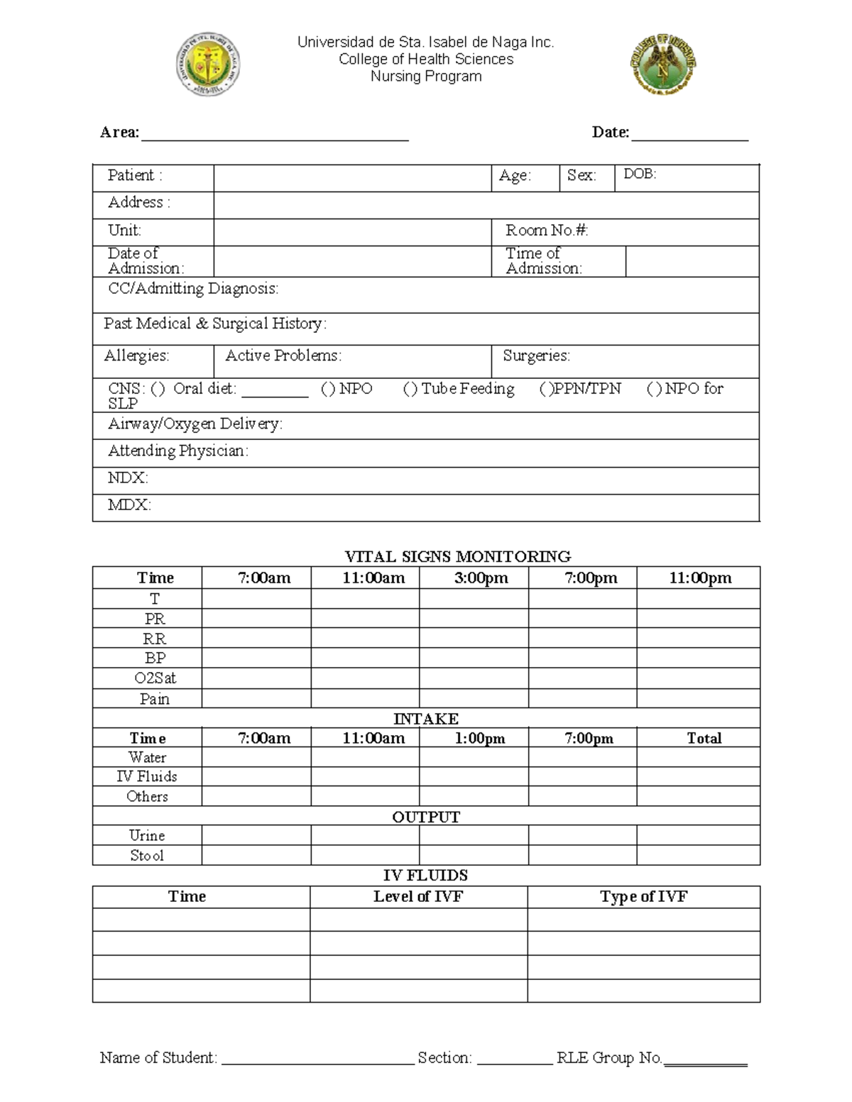 Patient Format - College of Health Sciences Nursing Program Area