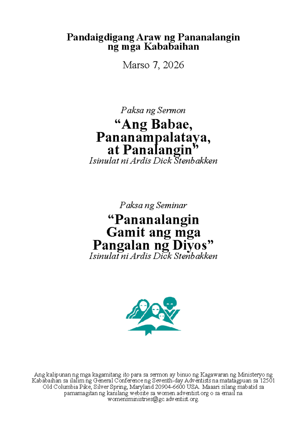 WM IDOP 2026: Babae, Pananampalataya, at Panalangin Seminar - Studocu