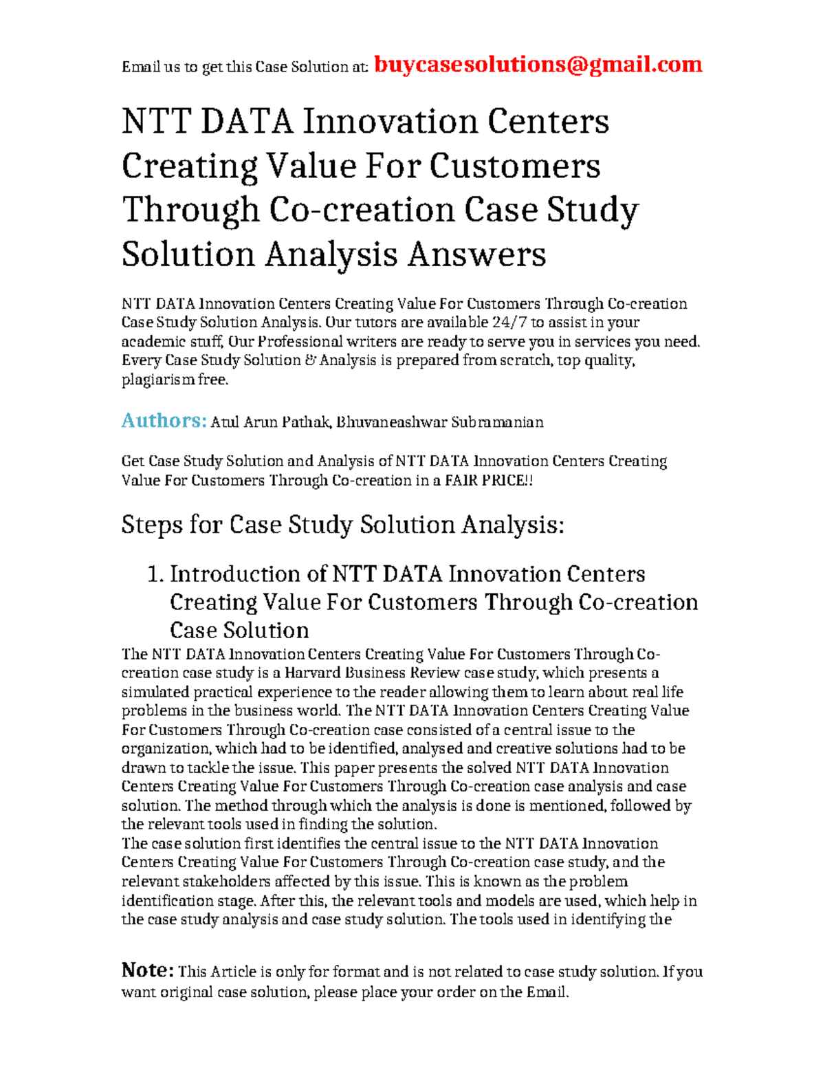 NTT DATA Innovation Centers Case Study Analysis & Solutions (HBR) - Studocu