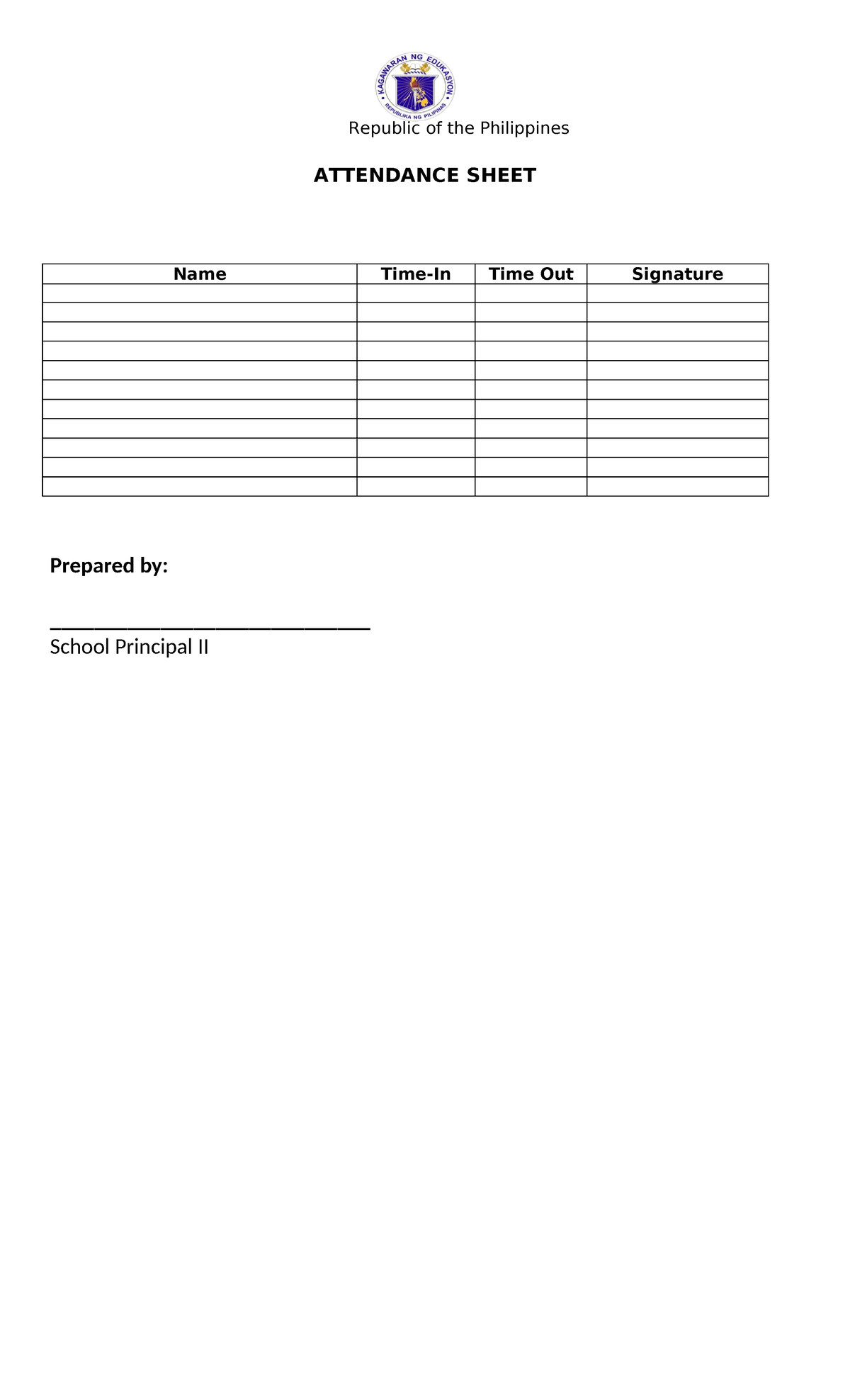 Attendance Sheet - Teacher Education - Republic of the Philippines ATTENDANCE SHEET Name Time-In ...