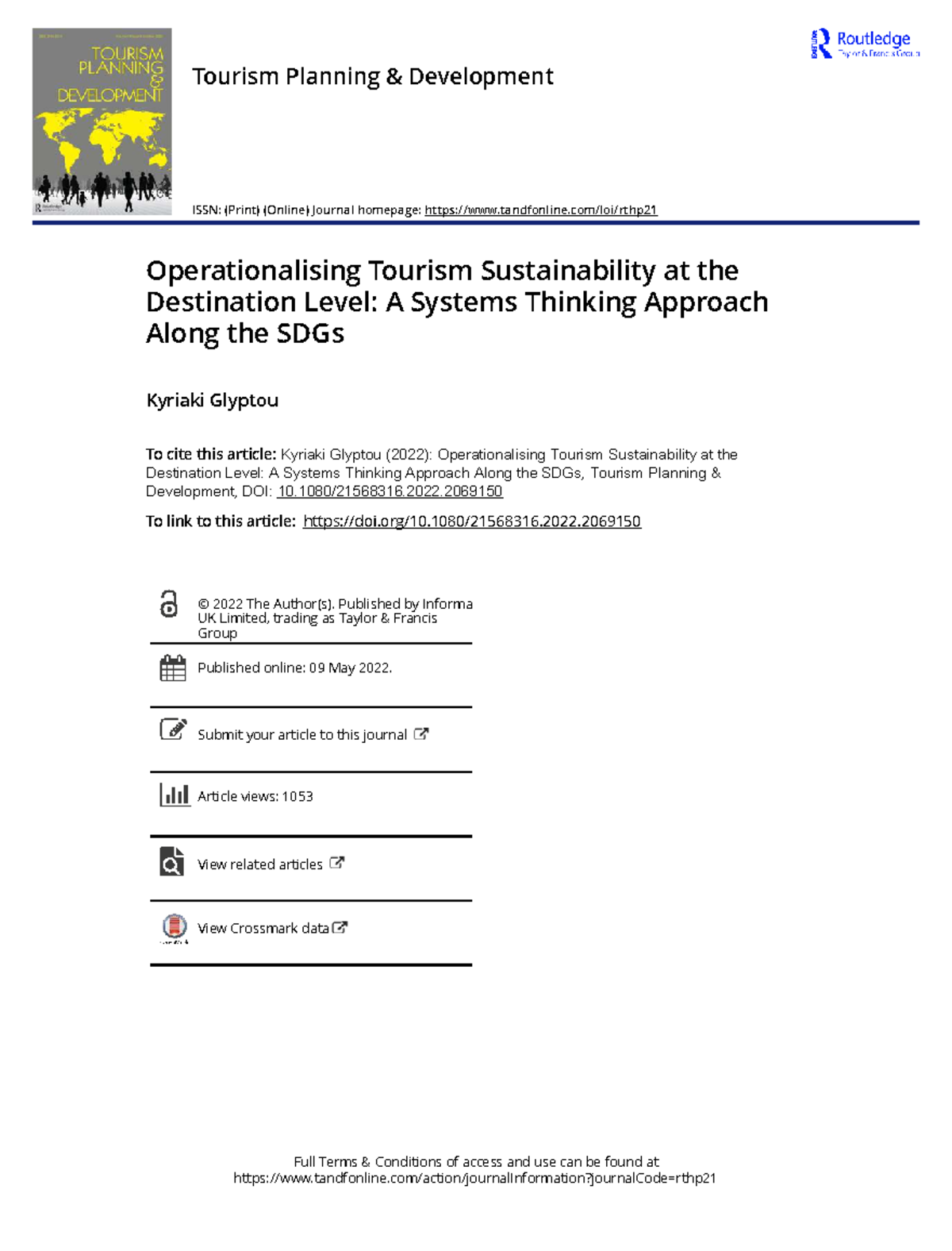 Operationalising Tourism Sustainability: A Systems Approach to SDGs ...
