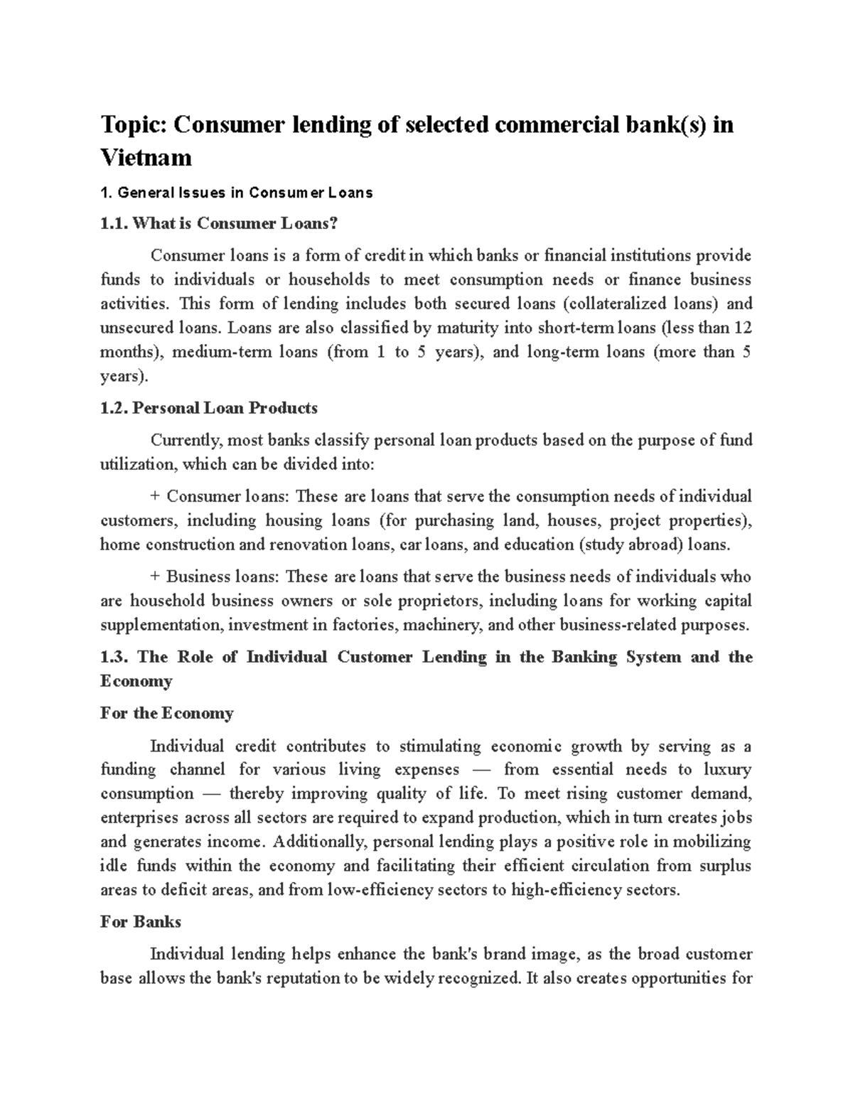 Consumer Loans at BIDV: Insights and Opportunities in Vietnam - Studocu