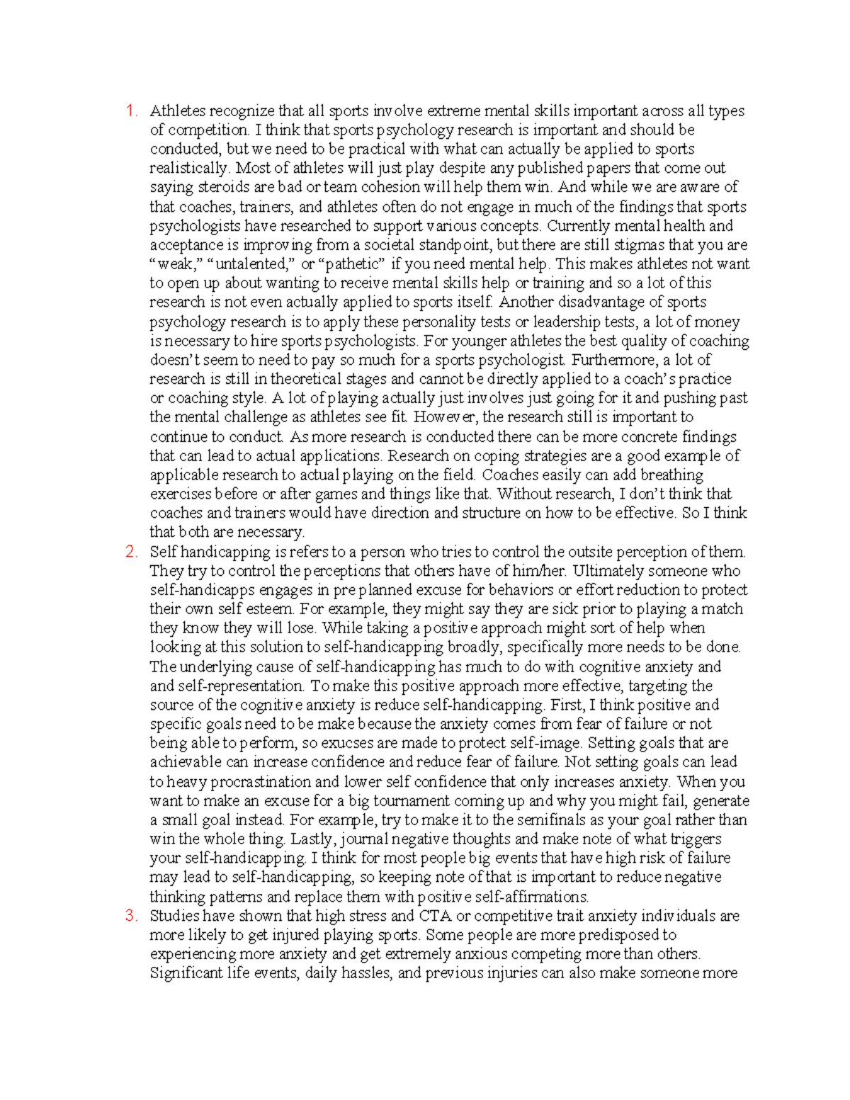 Final Exam: Insights on Sports Psychology Applications in Competition ...