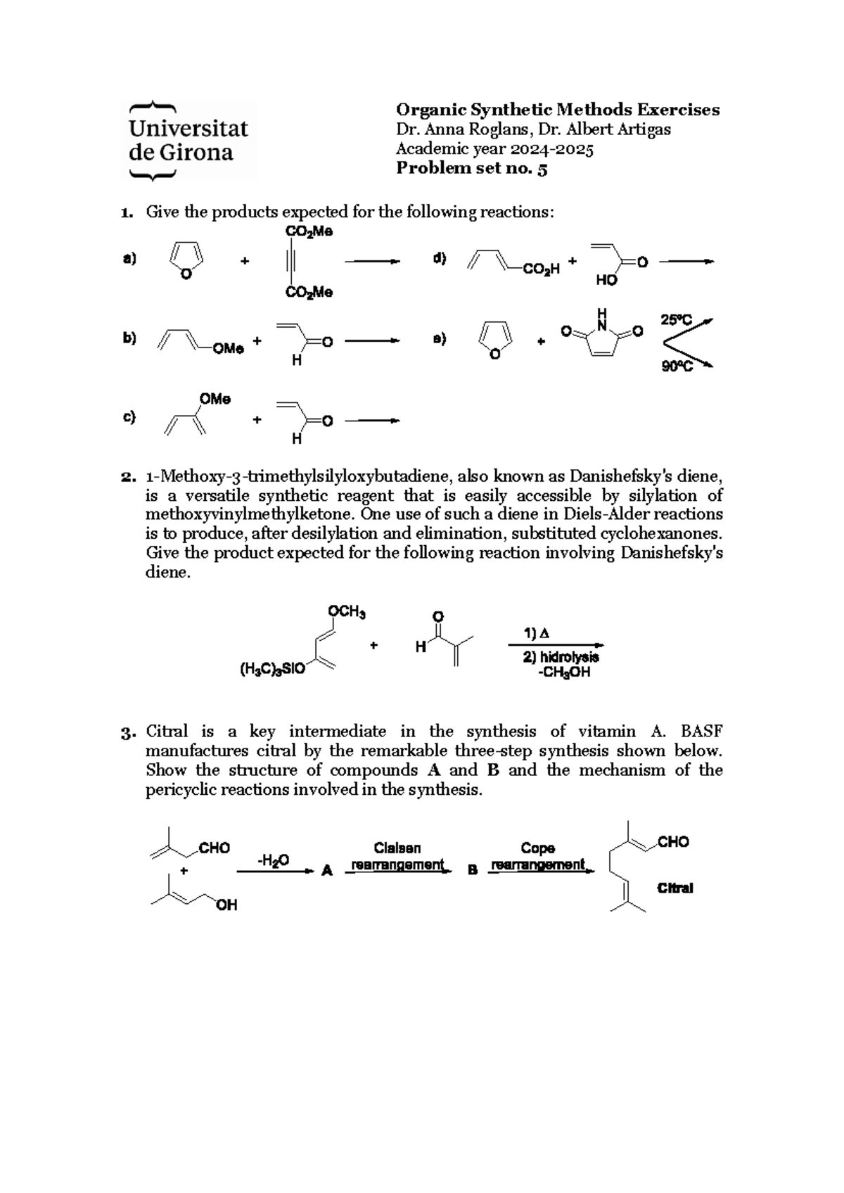 Problemes MSO Full5 2024-2025 - Organic Synthetic Methods Exercises Dr ...