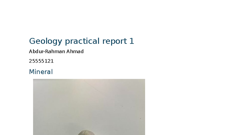 Geology Practical Report 1: Mineral and Rock Analysis - Studocu