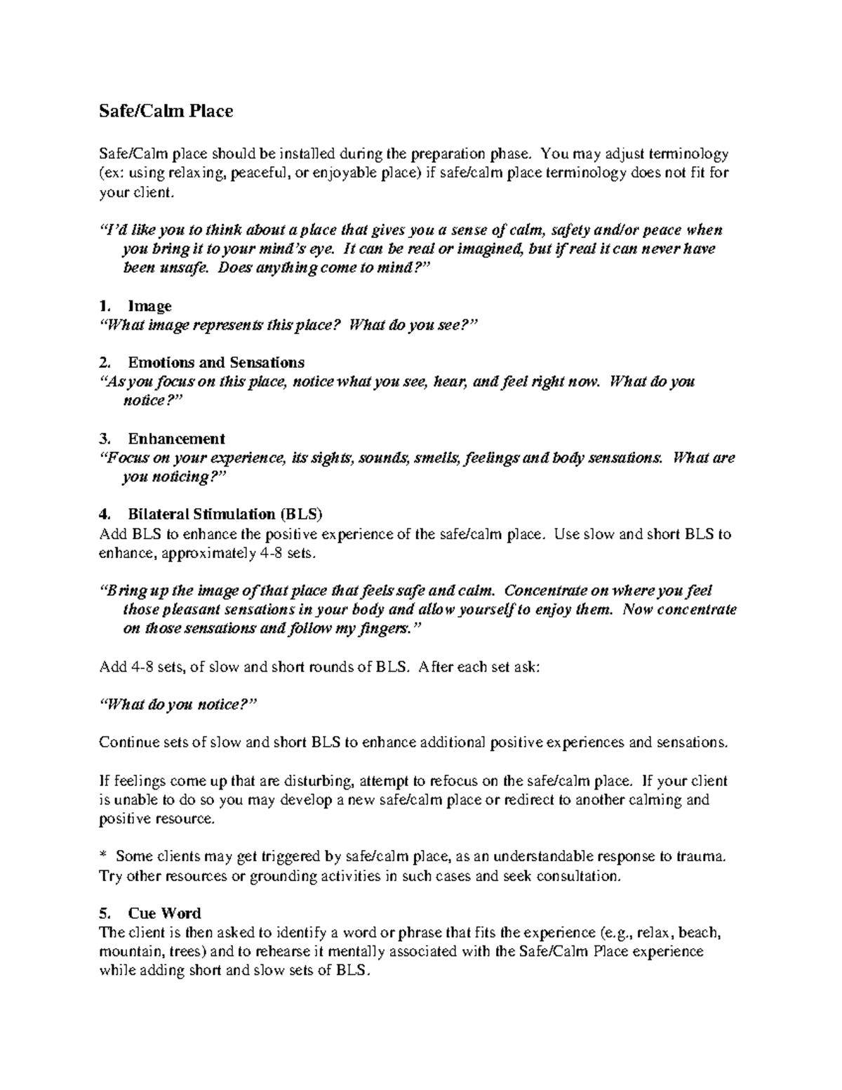 Safe/Calm Place Techniques for EMDR Therapy - EMDR 101 - Studocu