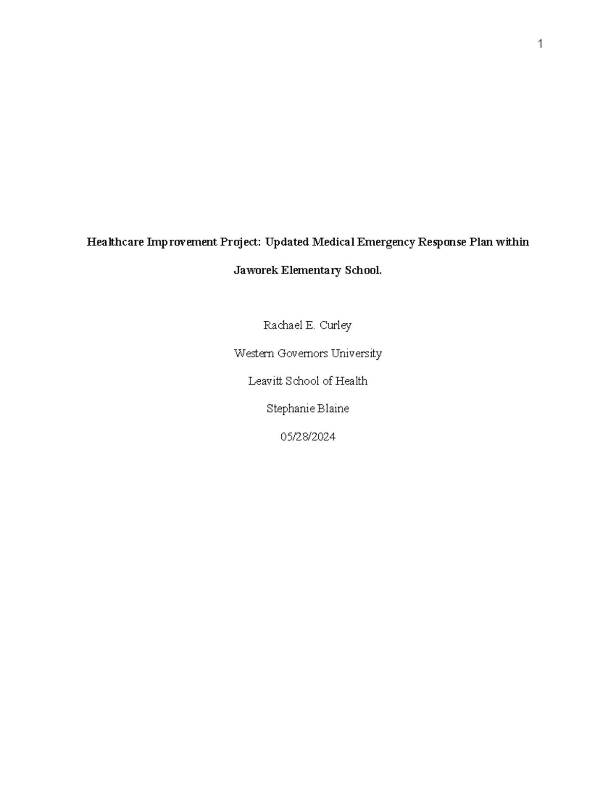 Healthcare Improvement Project D158: Medical Emergency Response Plan Update at - Studocu