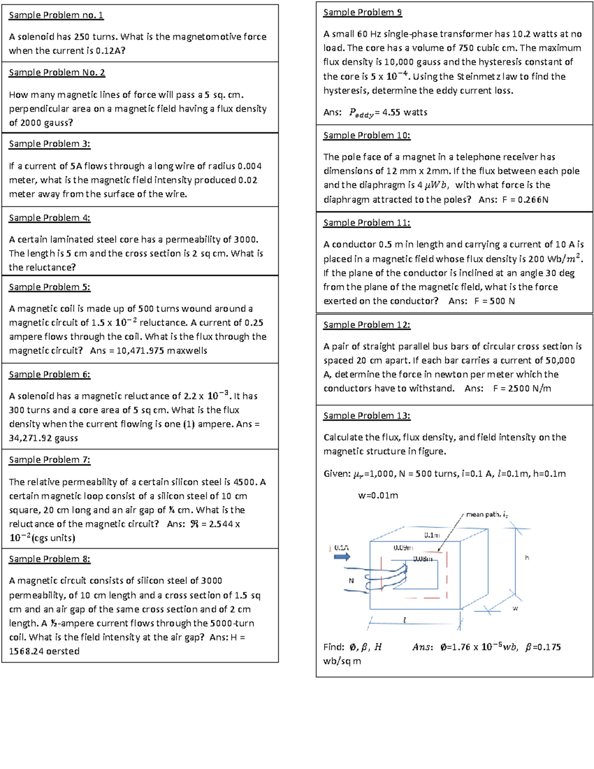 Pdfcoffee - jdjeje - Sample Problem no. 1 A solenoid has 250 turns. What is the magnetomotive ...