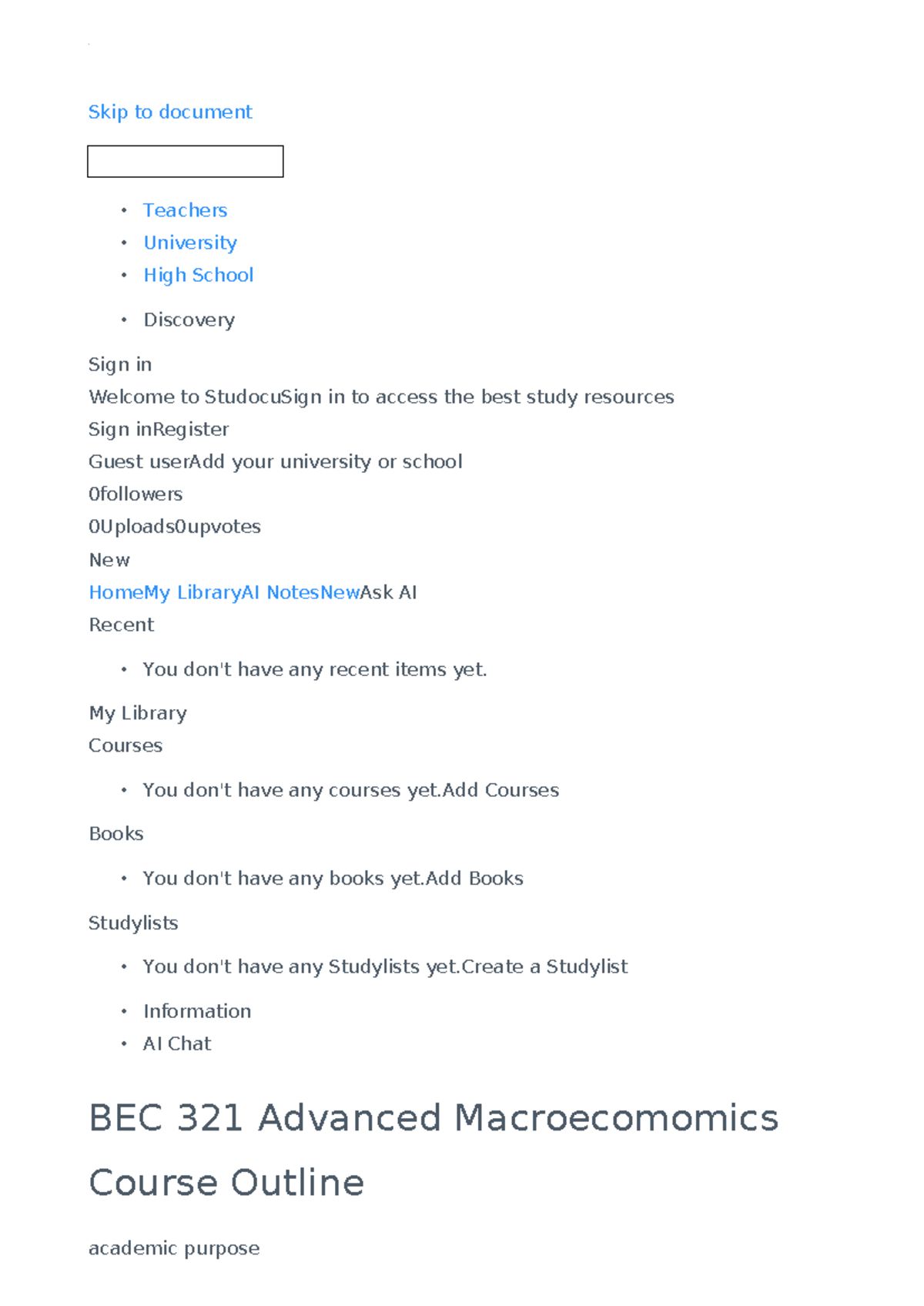 Bec 321 advanced macroecomomics course outline - Object 1 Skip to ...