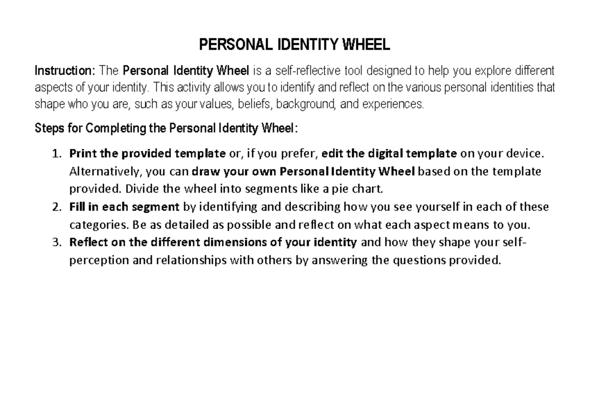 Personal Identity Wheel Activity: Exploring Your Identity Dimensions ...