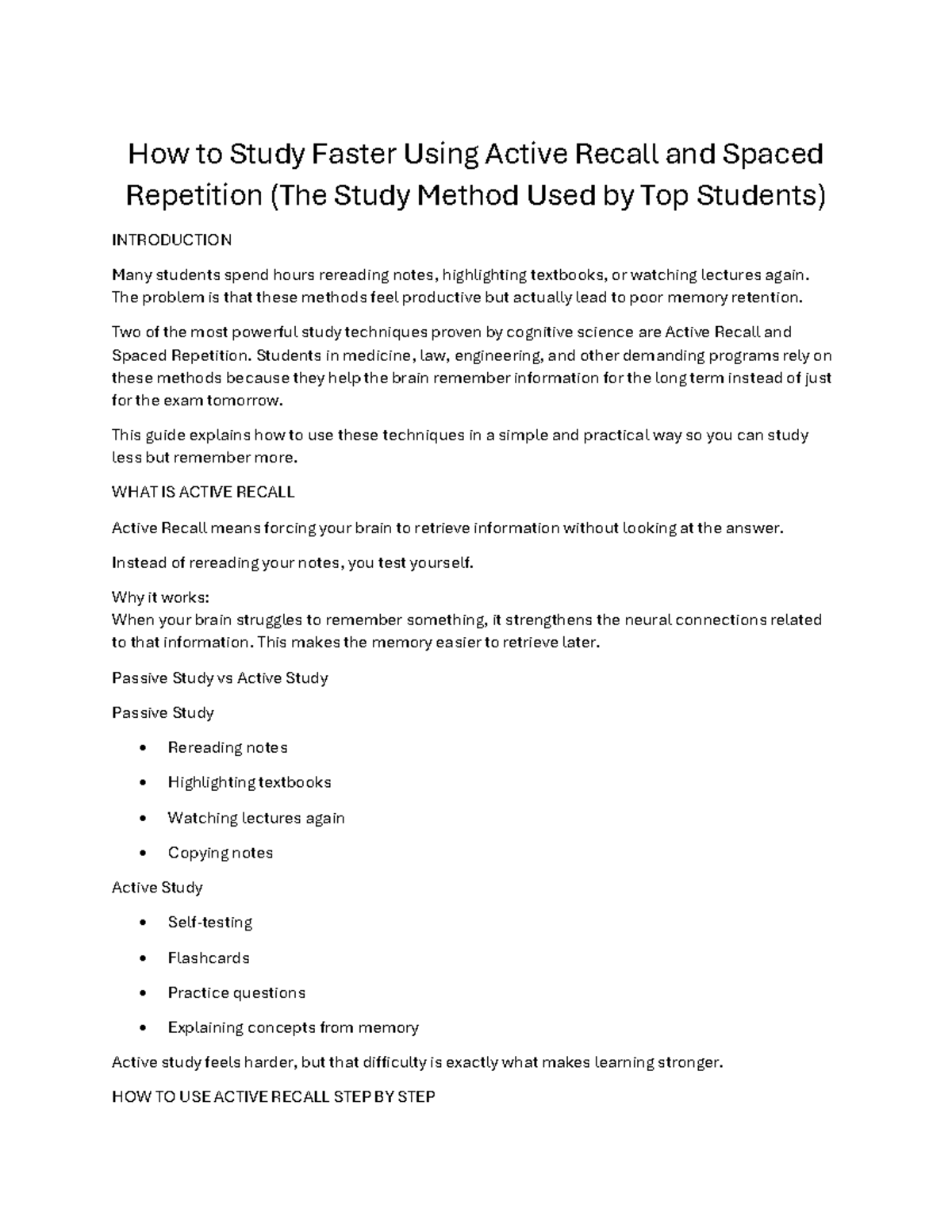 Active Recall & Spaced Repetition Study Techniques Guide - Studocu