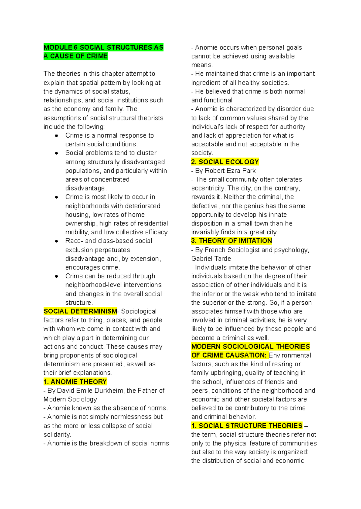 CRIM2 - Module 6: Social Structures and Theories of Crime Causation ...