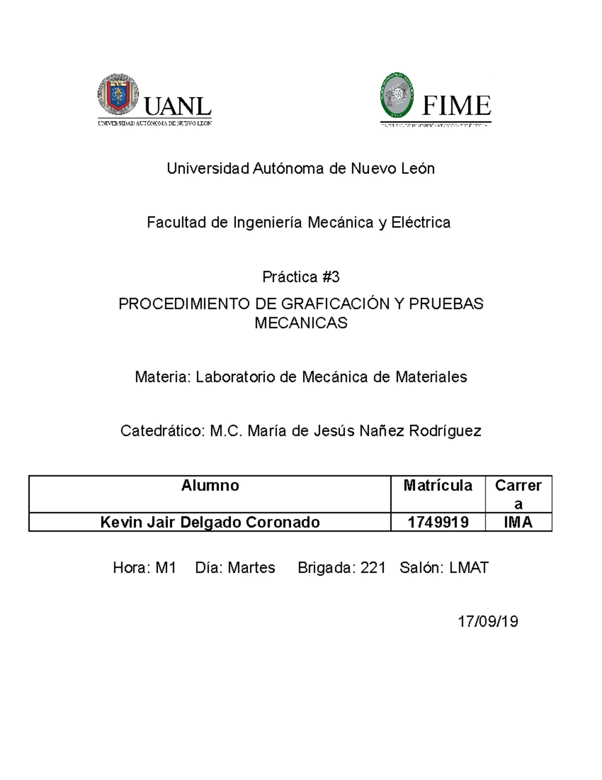 Practica 5 lab Mec - Mecánica De Materiales - Universidad Autónoma de Nuevo León Facultad de ...