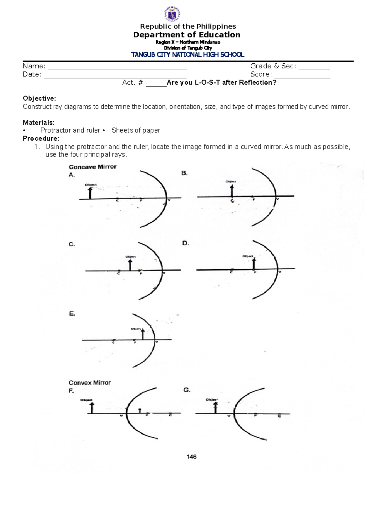 Activity on Characteristics of Concave Mirror - Grade 10 Science - Studocu
