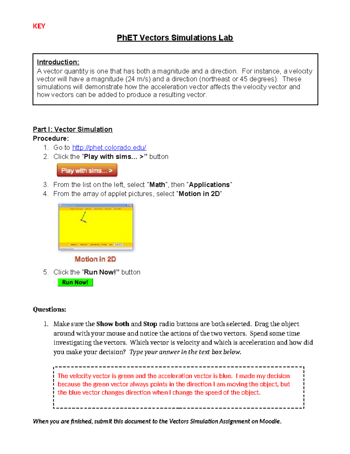 PhET Vectors Simulations Lab Key - Physics Lab Report Tips - Studocu