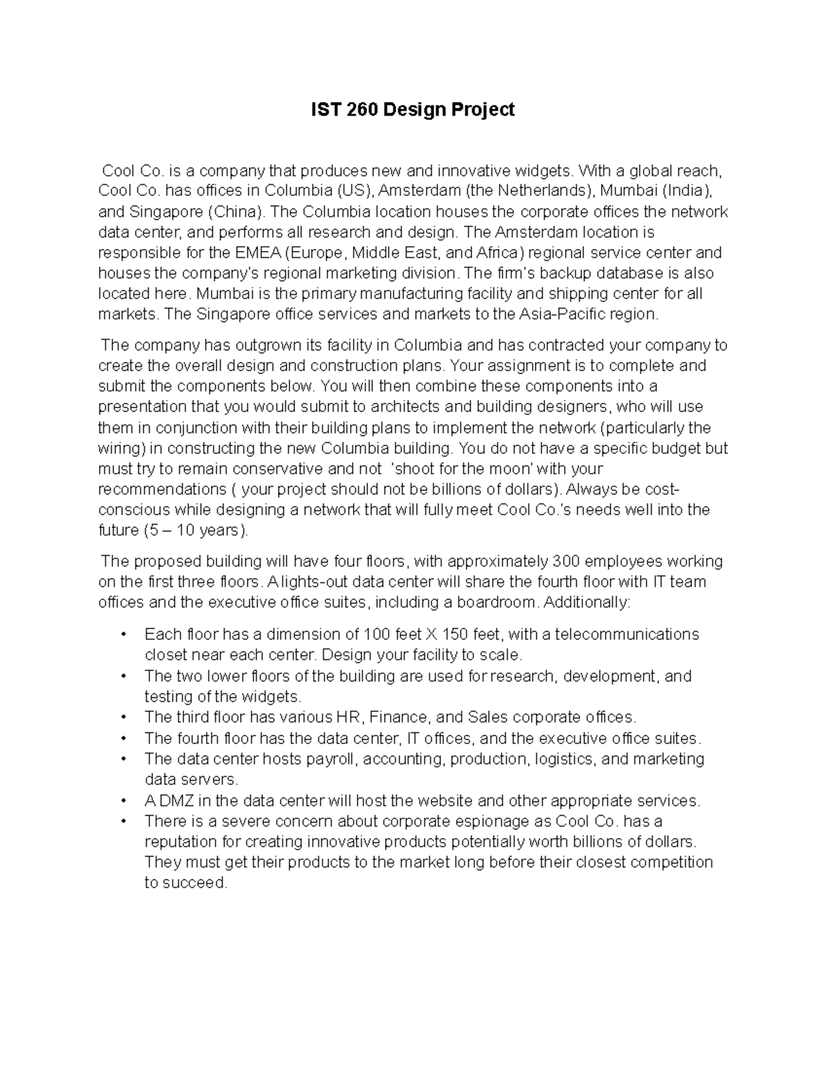 IST 260 Design Project - IST 260 Design Project Cool Co. is a company ...