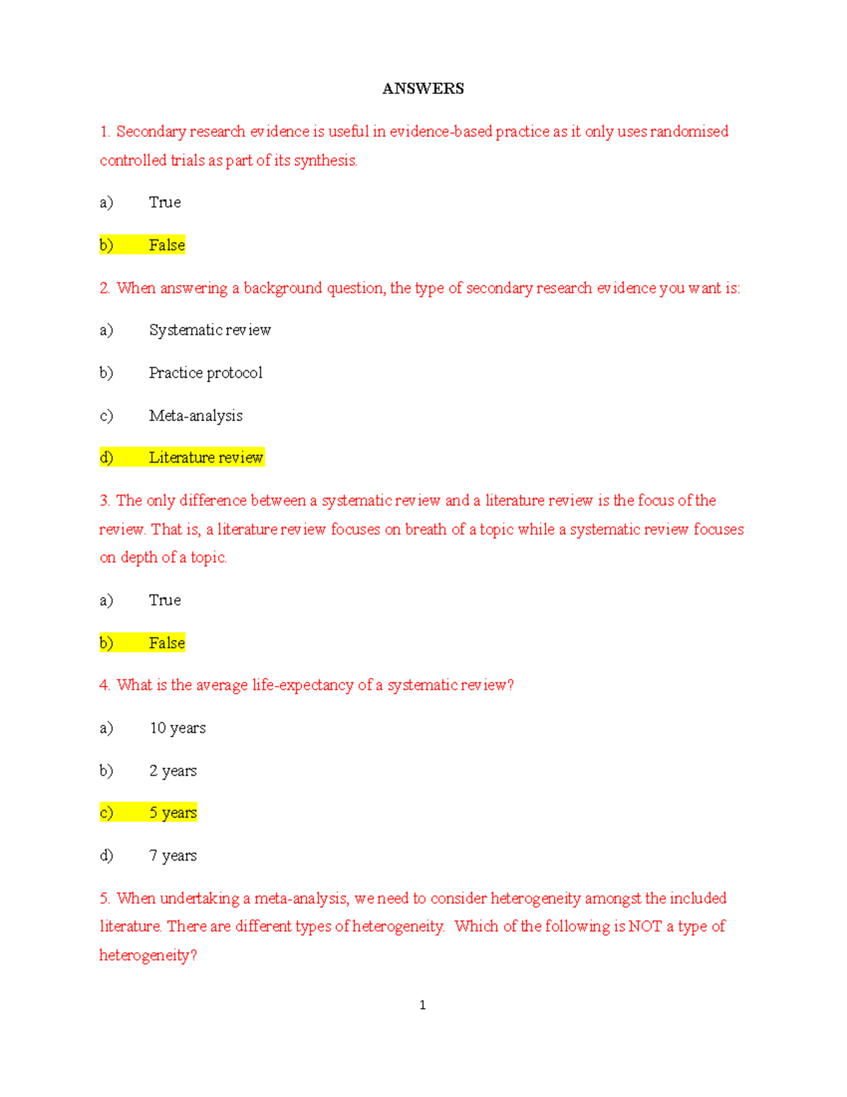 MCQ 4 Sample Questions on Secondary Research Evidence (2023) - Studocu