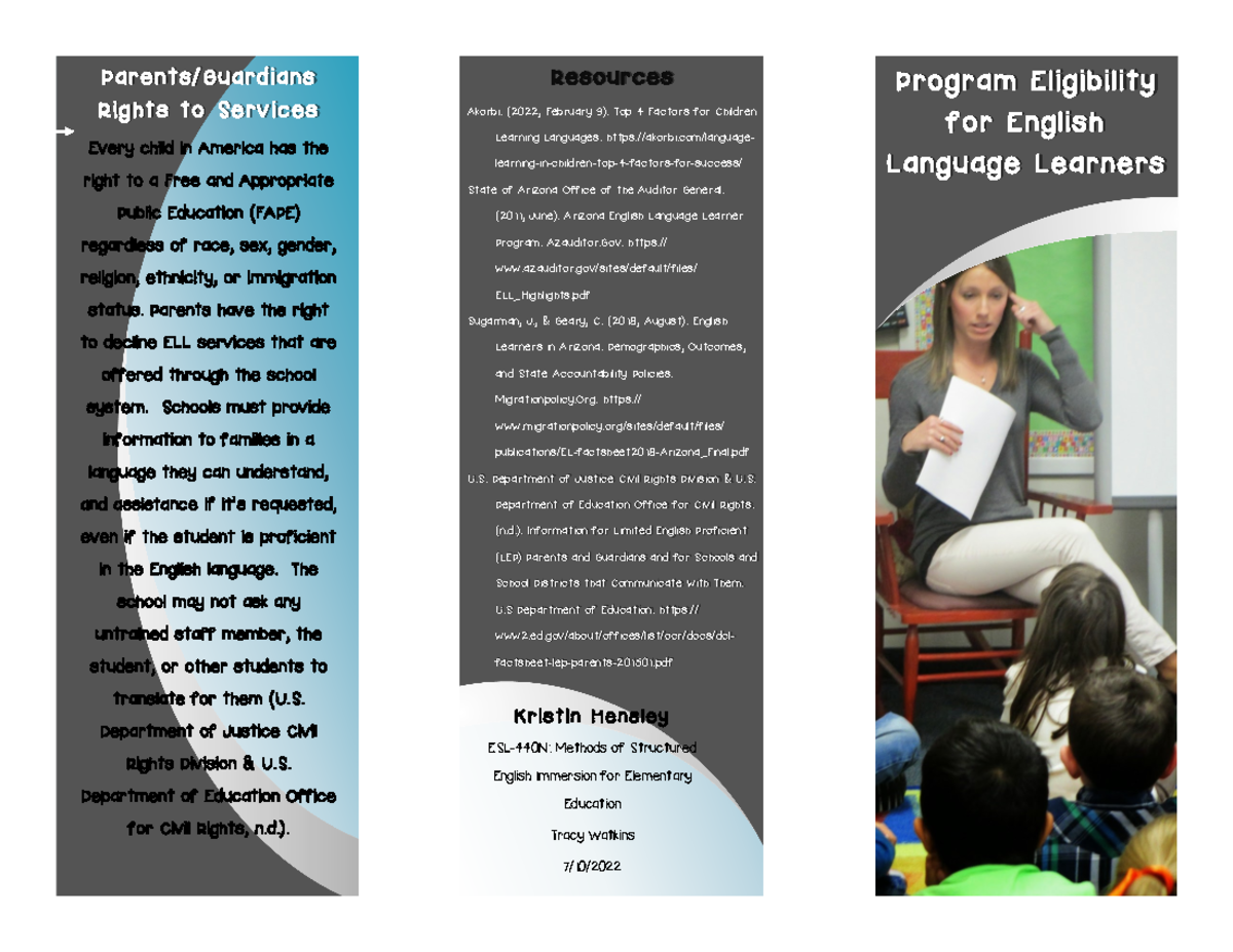 GCU ESL-440n - Week 3 assignment Program Eligibility for English Language Learners - - Studocu