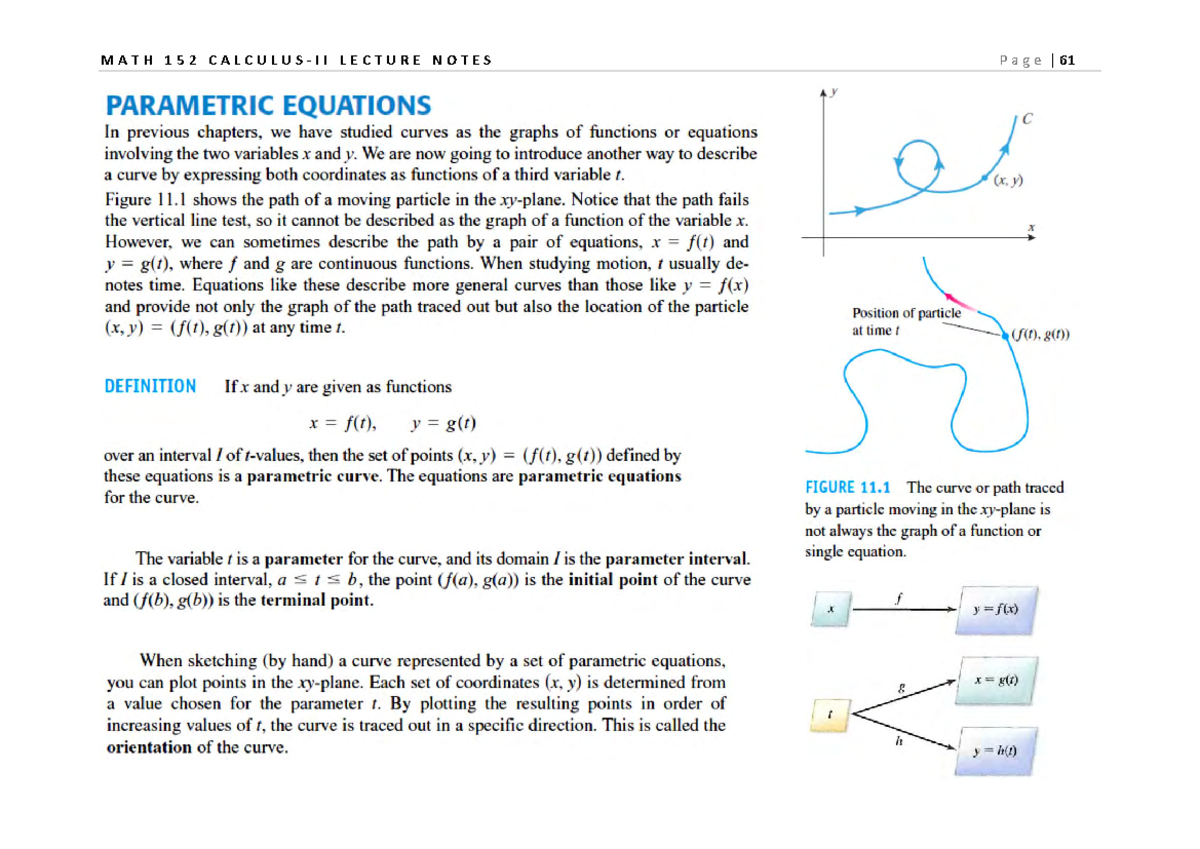 Chapter 4: Parametric Equations in Calculus II Lecture Notes (MATH 152 ...