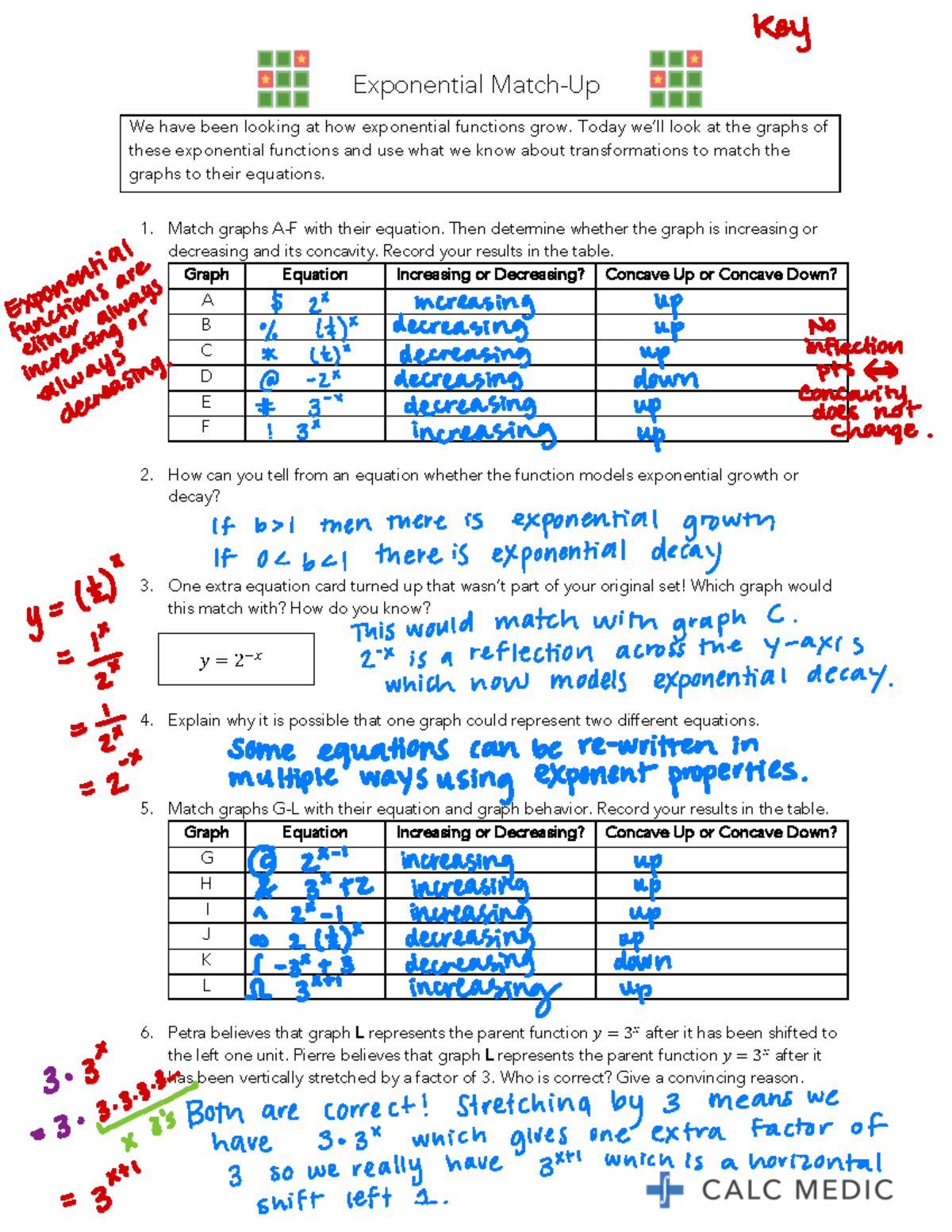 Lesson 4 5 Answer Key Ap Precalculus Calc Medic Exponential Match