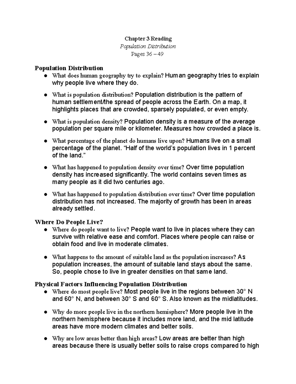 Chapter 3 Reading Guide: Understanding Population Distribution and ...