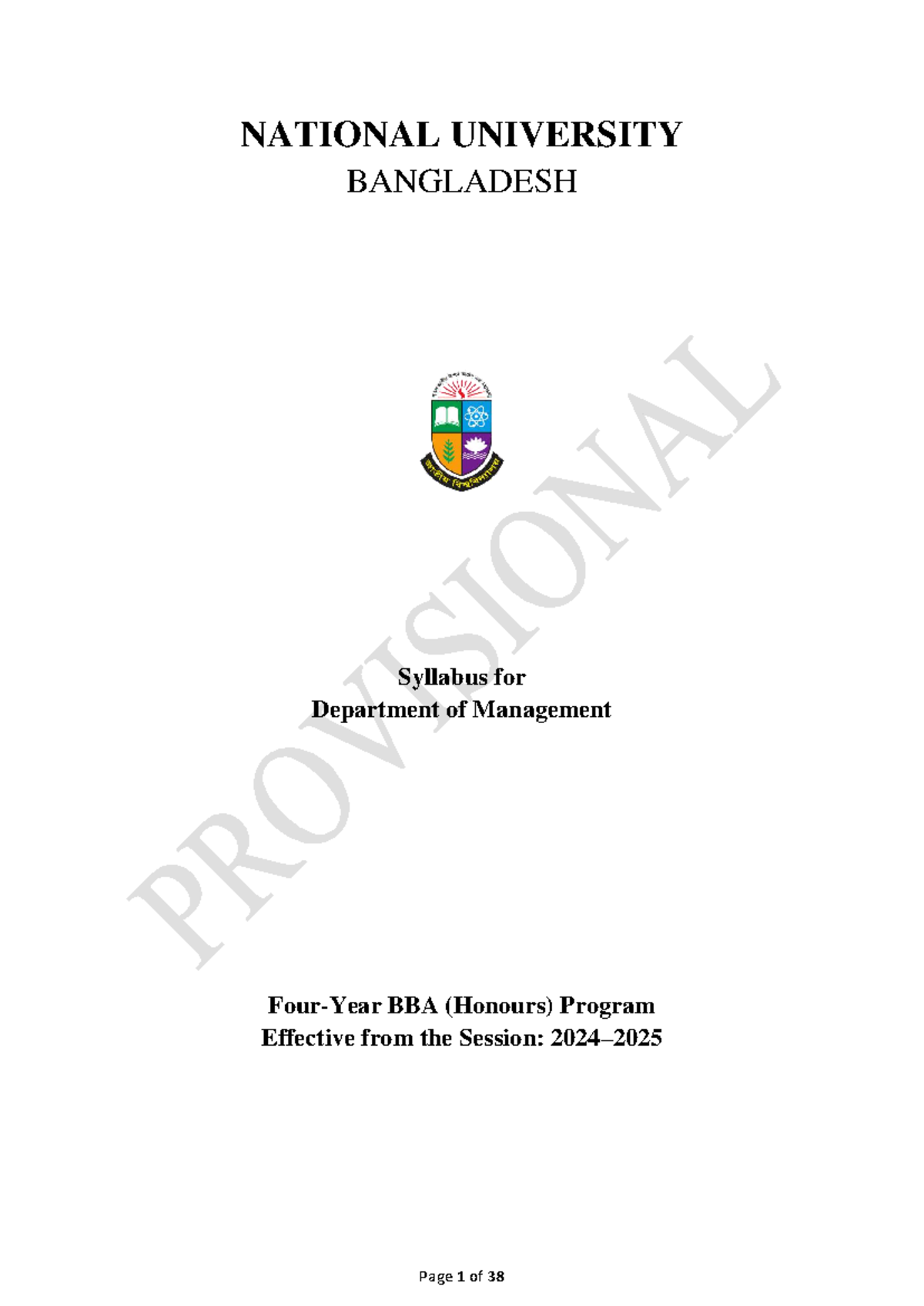 BBA 1st Year Syllabus: National University Management Program - Studocu