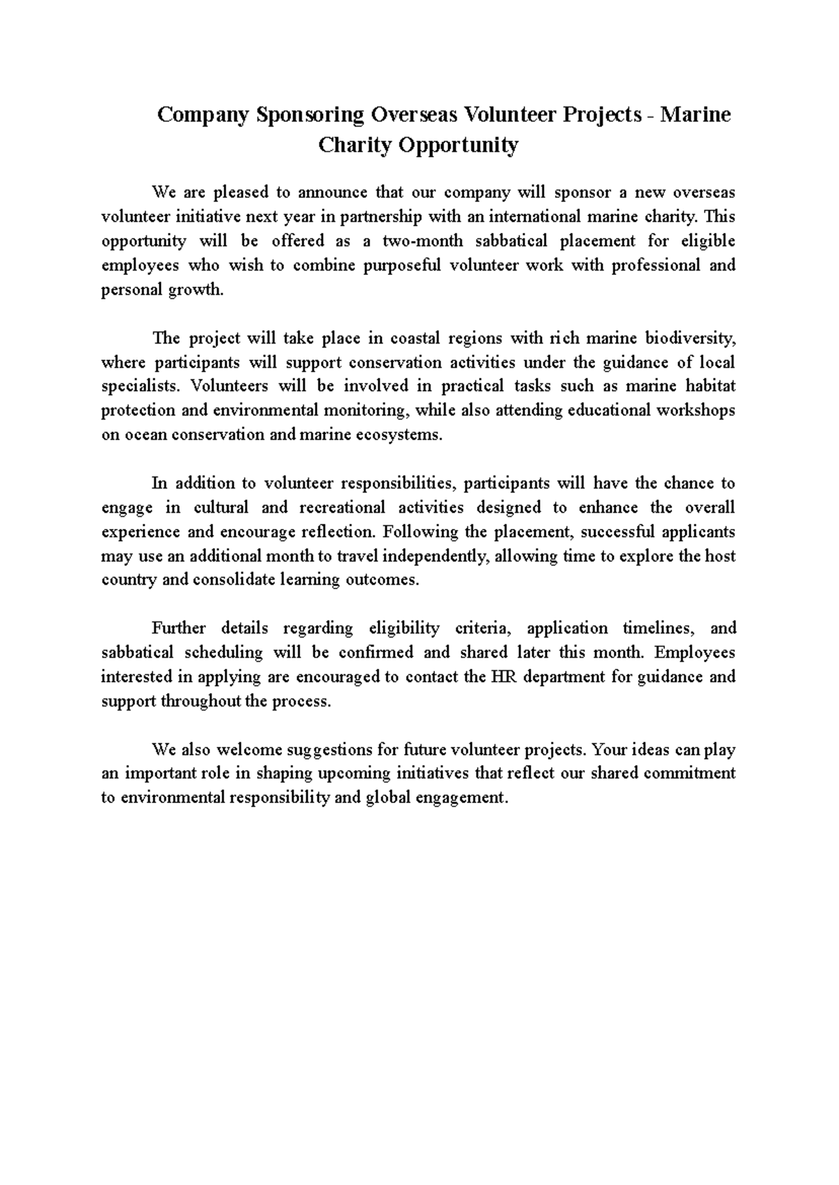 TATM - Company Sponsorship for Marine Volunteer Projects - Studocu