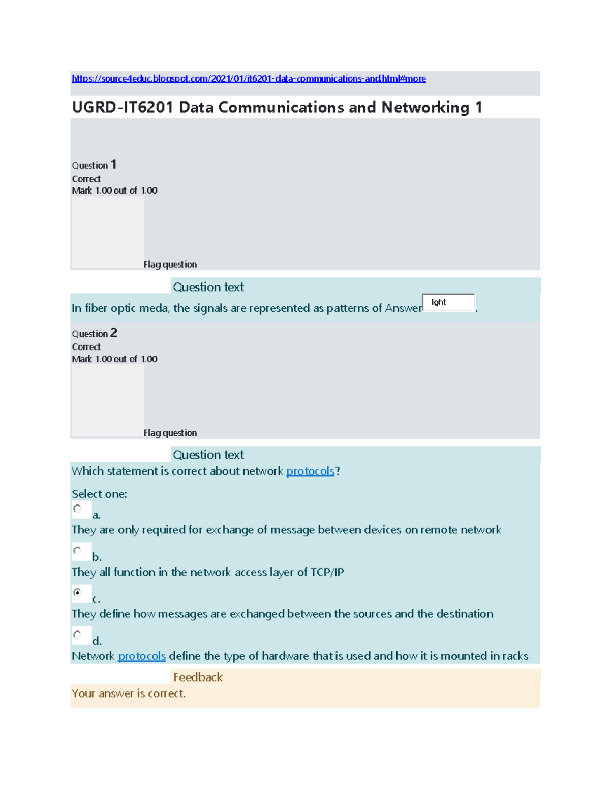 Final Exam Questions for UGRD IT6201 Data Comms & Networking 1 - Studocu