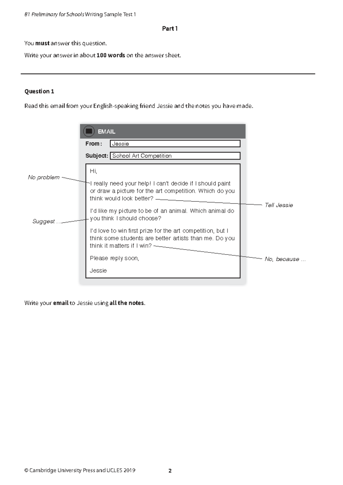 B1 Preliminary for Schools Writing Sample Test 1: Email Response - Studocu