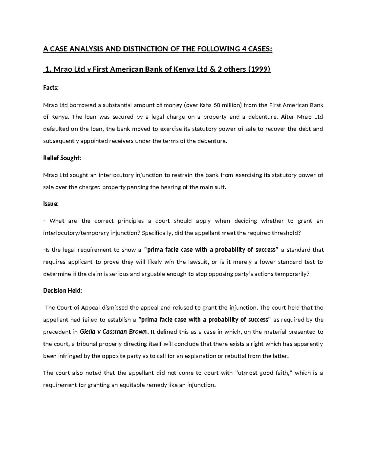 KLS 214: Civil Procedure Group K - Case Analysis on Injunctions - Studocu