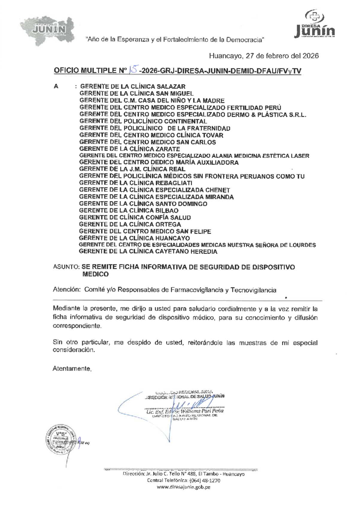 Oficio Múltiple sobre Seguridad de Dispositivos Médicos - JUNIN DIRESA ...