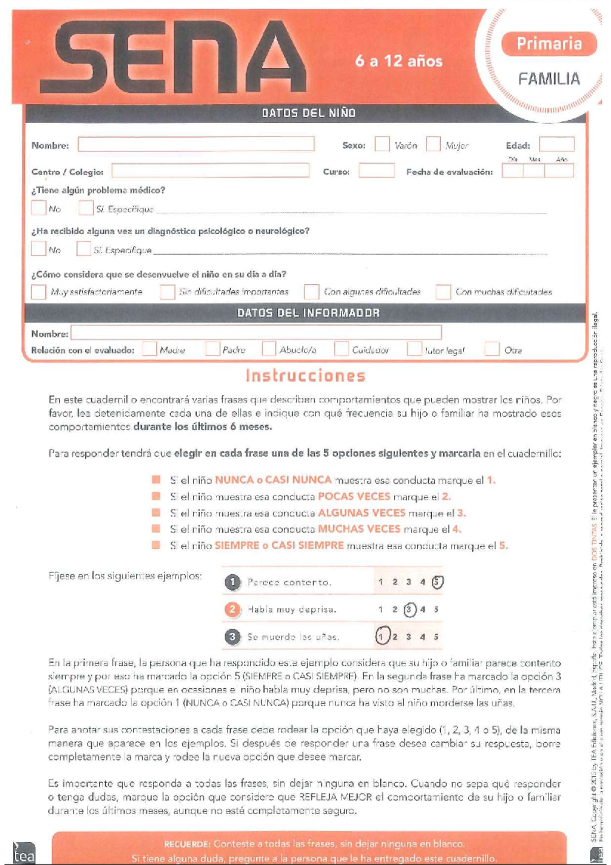 Sistema de Evaluación de Comportamientos en Niños y Adolescentes - SENA ...
