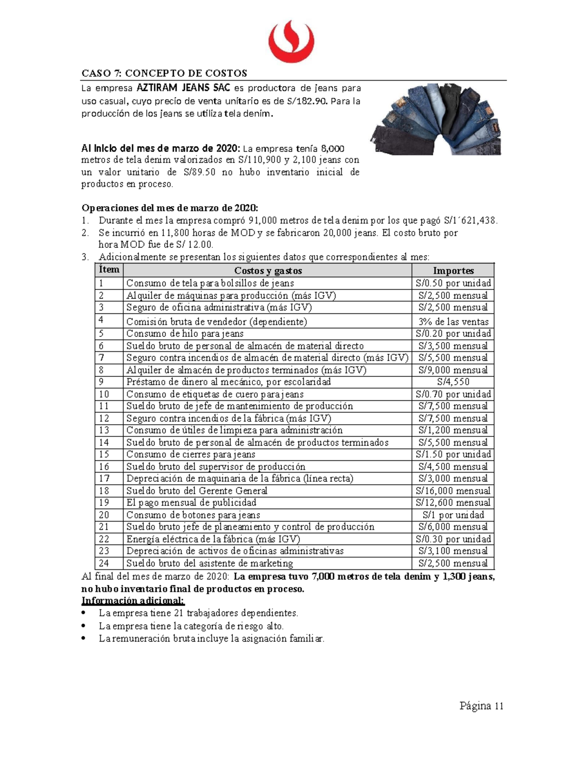 MX45 CASO Aztiram - caso para repasar - La empresa AZTIRAM JEANS SAC es ...