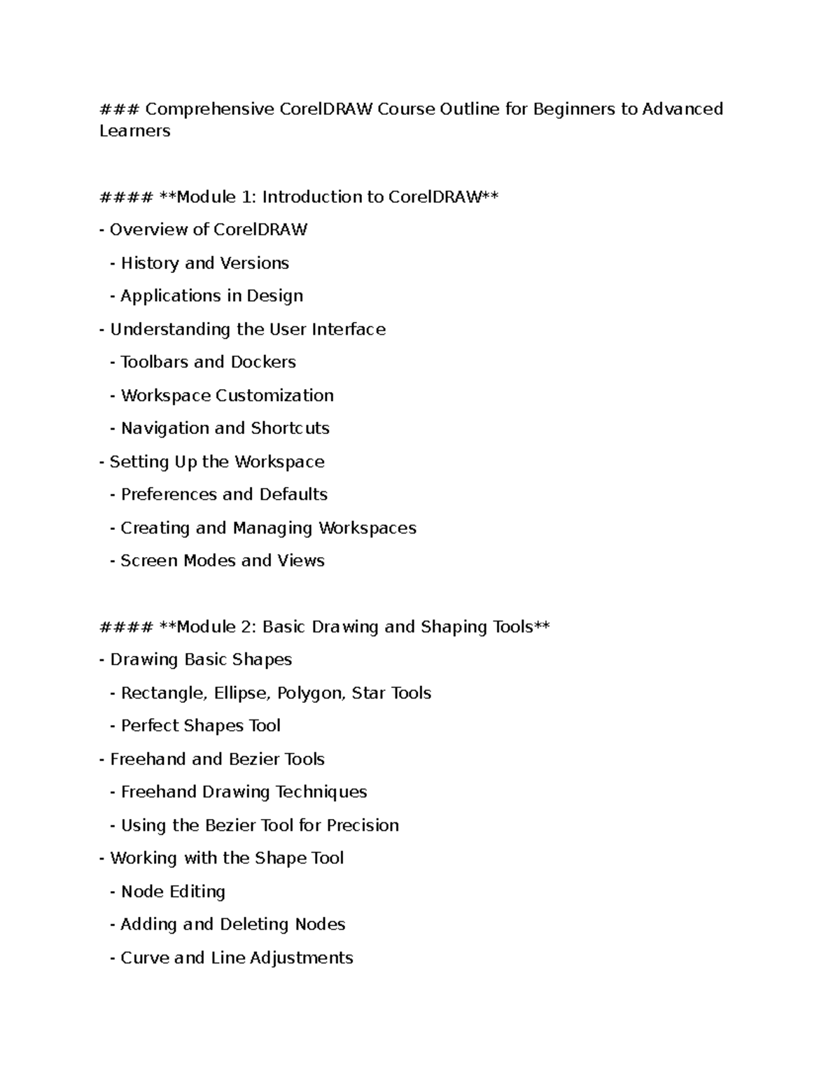 CorelDRAW Comprehensive Course Outline: From Basics to Advanced ...