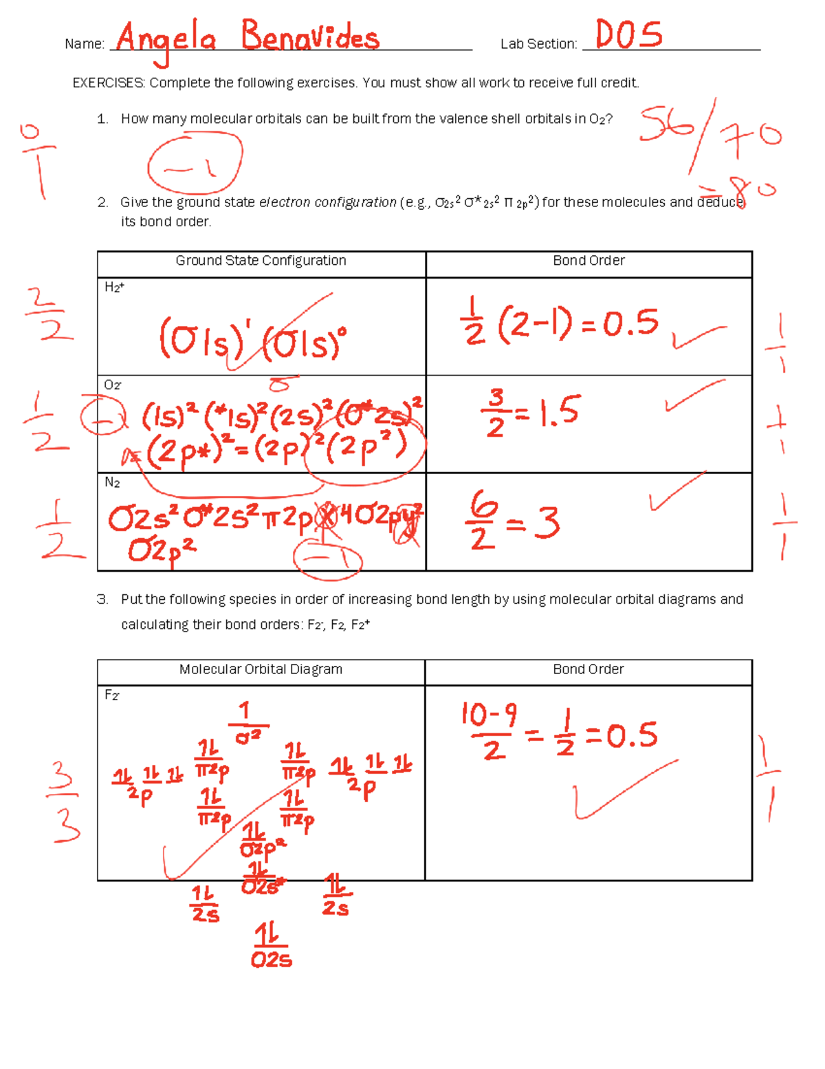 MO lab worksheet: Exercises on molecular orbitals and bond orders - Studocu
