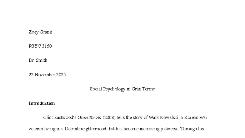 Social Psychology Analysis in Gran Torino - PSYC 3150 - Studocu