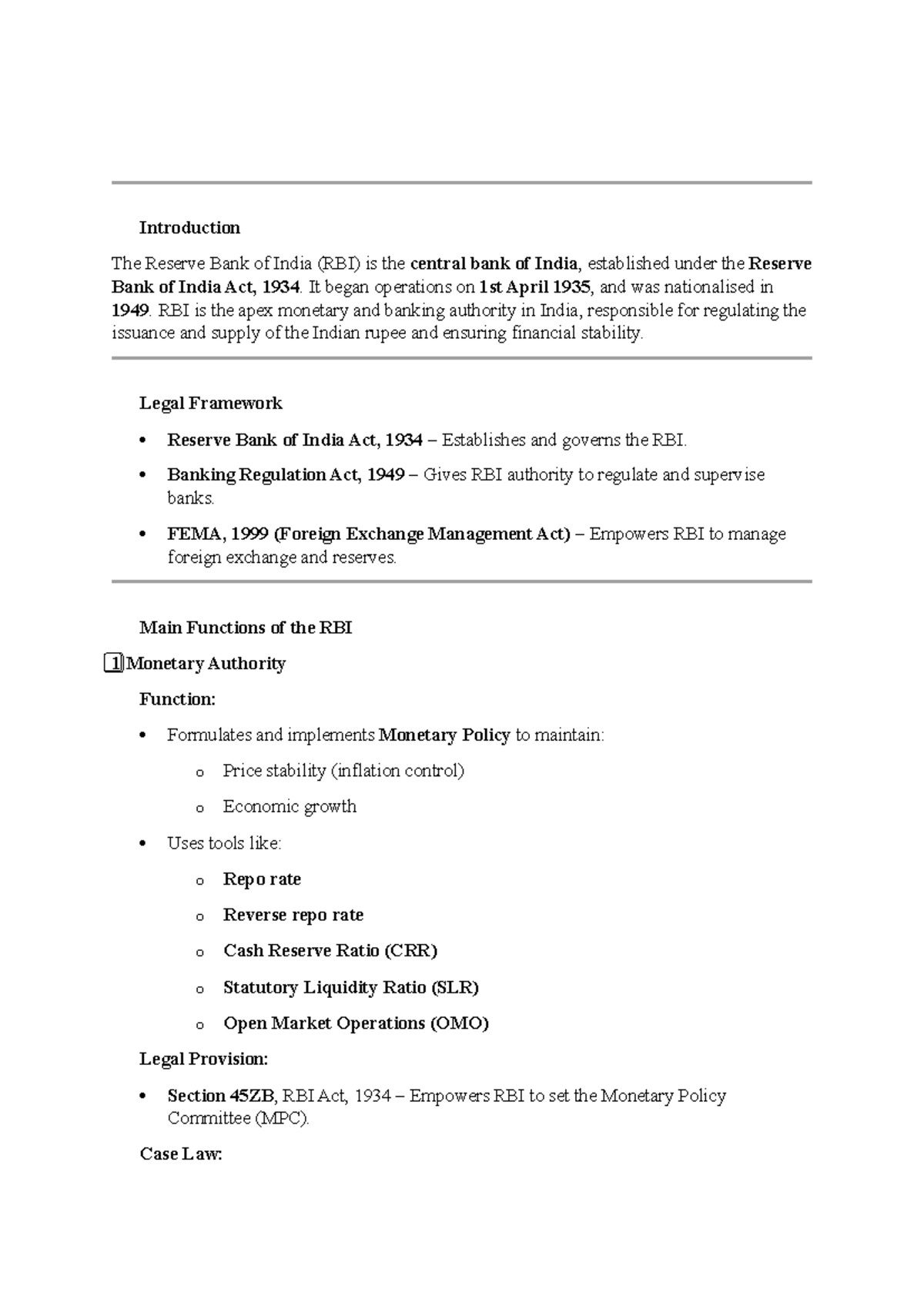 Module 5 - Notes on the Reserve Bank of India (RBI) Functions and ...