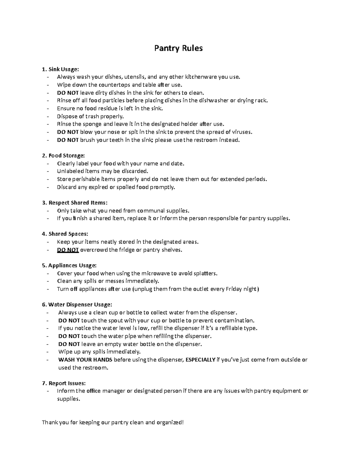 Pantry Rules: Guidelines for Shared Kitchen Use and Cleanliness - Studocu
