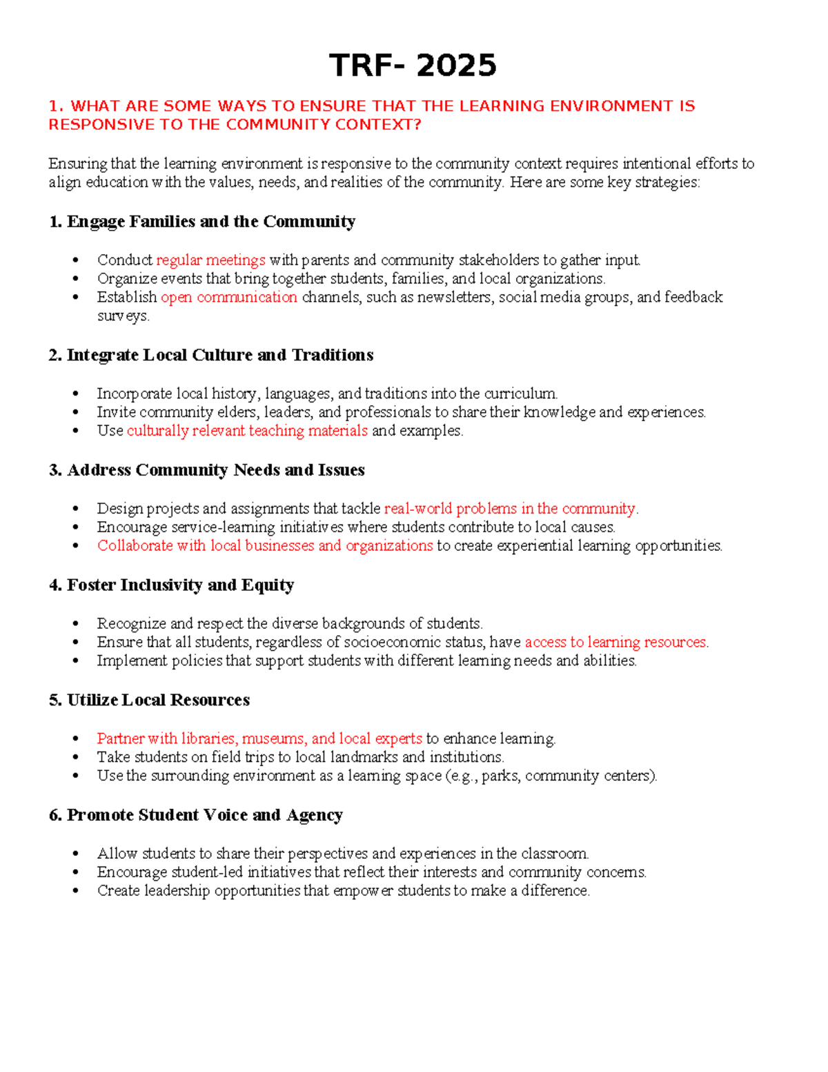 Teacher Reflection FORM - TRF- 2025 1. WHAT ARE SOME WAYS TO ENSURE ...