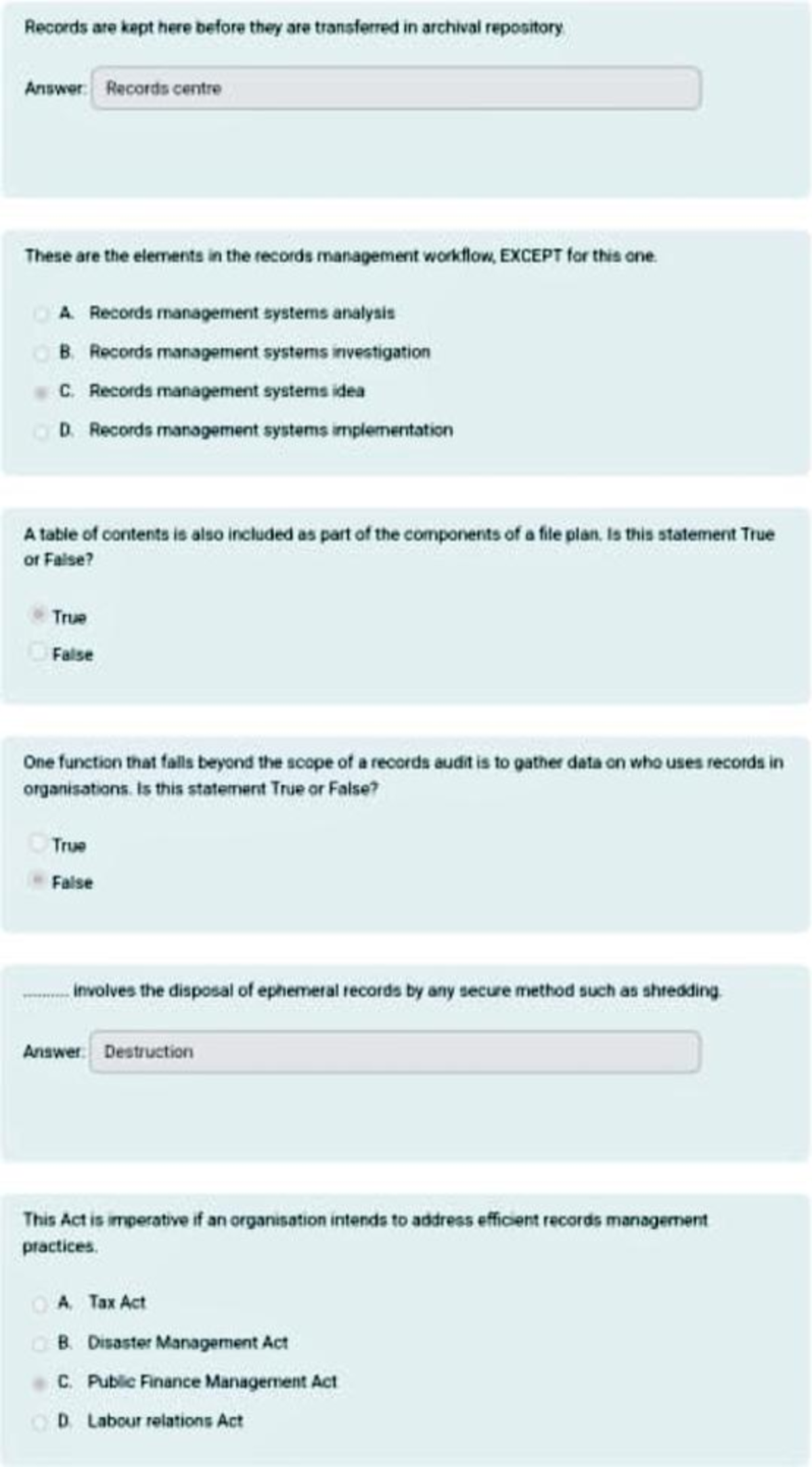 ARM1502 ASSIGNMENT: Records Management Quiz & Analysis Questions - Studocu