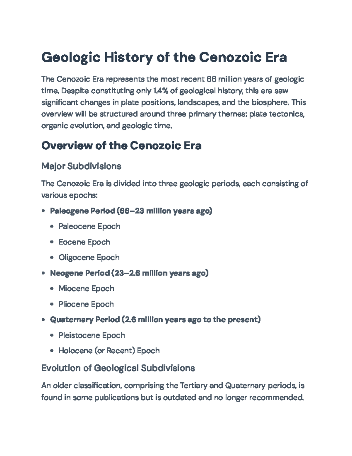 Cenozoic Era Overview: Geological and Biological Evolution Analysis ...