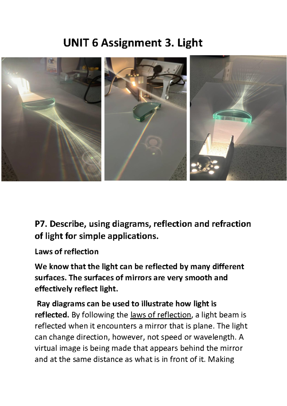 Physics Assignment 6C: Reflection & Refraction of Light Applications - Studocu
