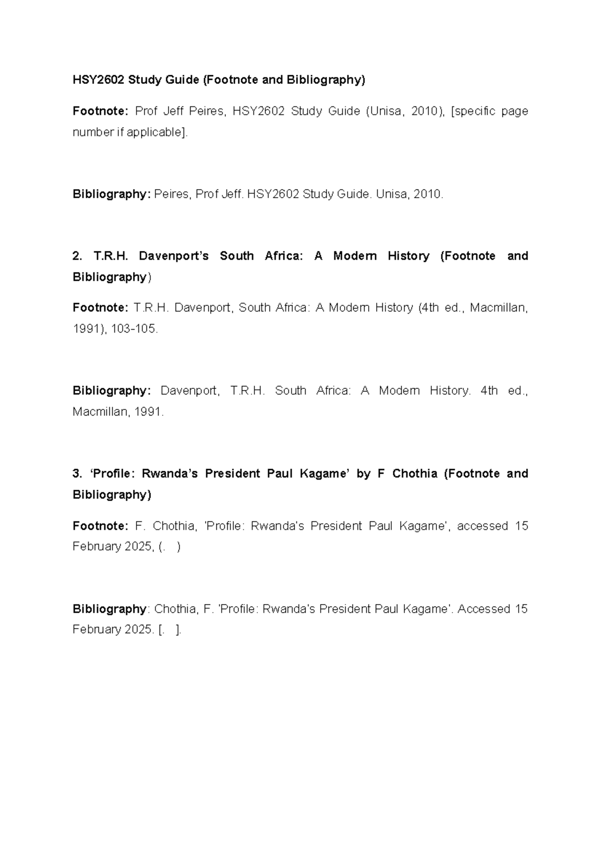 HSY2602 Study Guide - Bibliography: Peires, Prof Jeff. HSY2602 Study ...