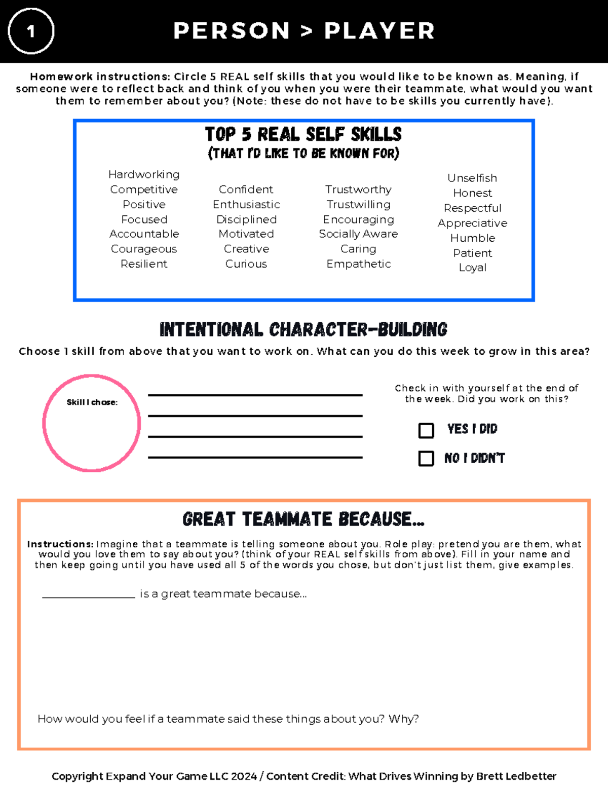 Week 1 Worksheets - The - Yes I DID Intentional Character-building ...