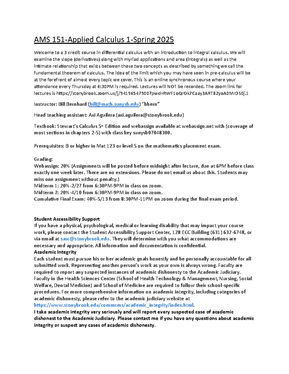 AMS 151 Spring 2025 - Course Overview & Key Information - Studocu