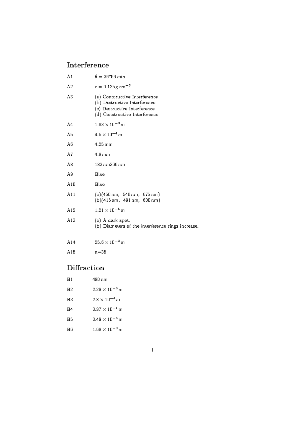 Physical Optics Answers: Interference & Diffraction Concepts - Studocu
