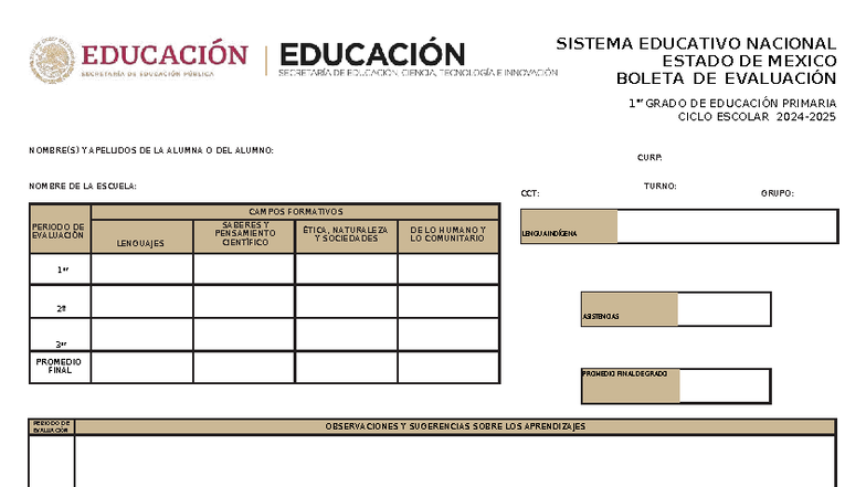 Boletas de Evaluación Editables para Primaria - Ciclo Escolar 2023 - Studocu