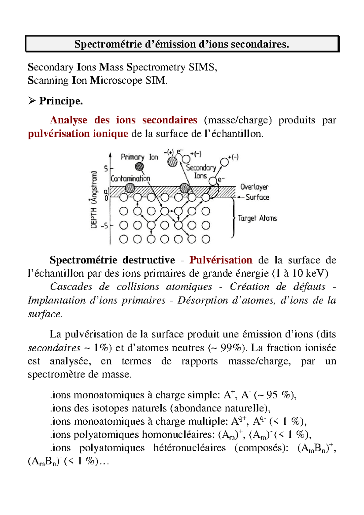 Spectrométrie d'Émission d'Ions Secondaires - Introduction à la SIMS ...