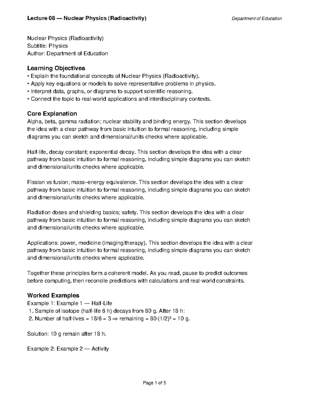 Lecture 08: Nuclear Physics (Radioactivity) Overview and Key Concepts - Studocu